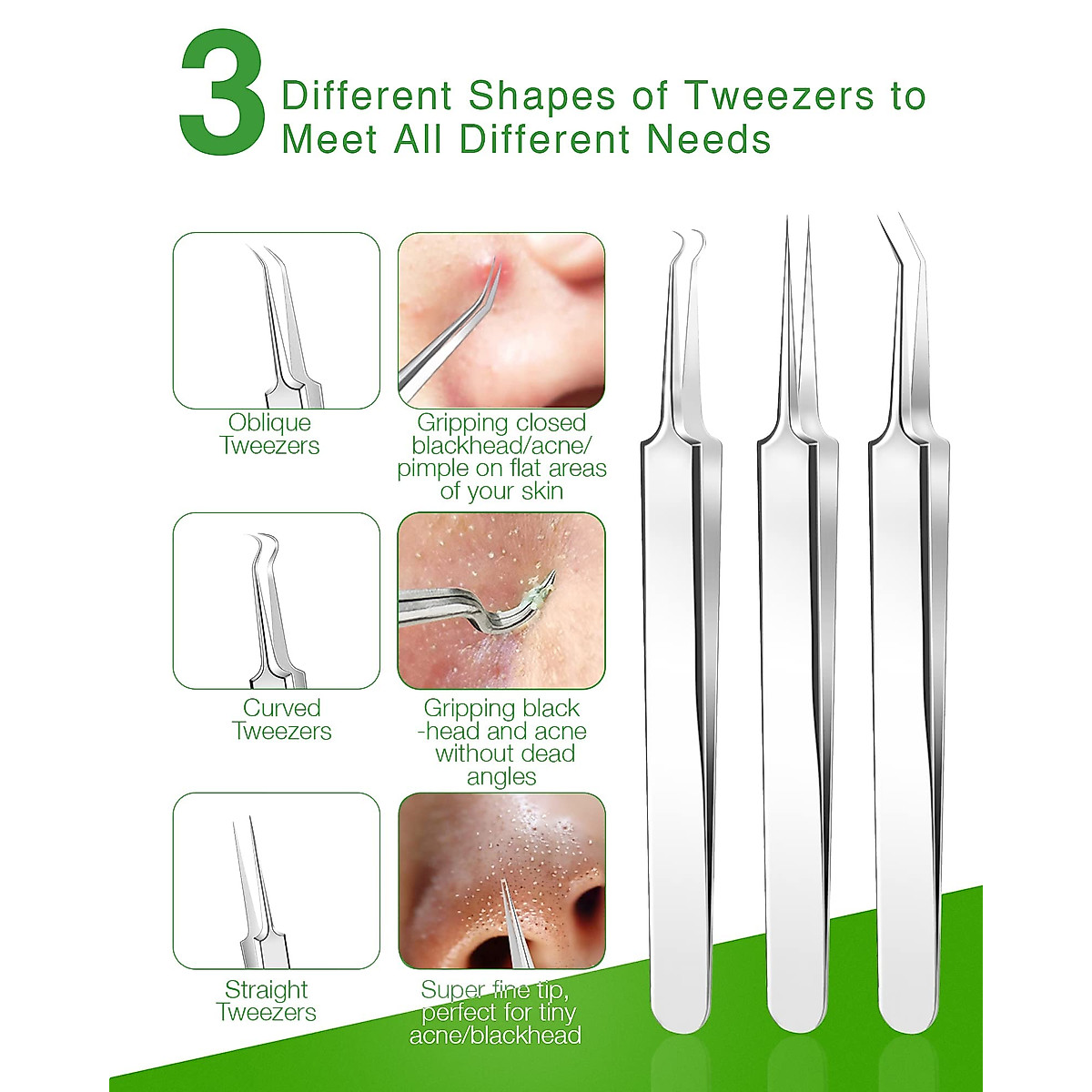 15 PCS Blackhead Remover Pimple Popper Tool Kit,Black Head Removal Extractor for Acne Comedone Whitehead Popping Zit Blemish Facial Skin Care Tools with Metal Case