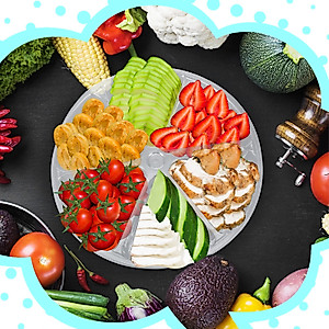 Baderke 10 Pack 10 Inches Round Plastic Serving Tray 6 Sectional Plastic Appetizer Tray with Lid Clear Food Platters Round Platter Container Veggie Fruit Organizer for Party and Buffet (Clear)