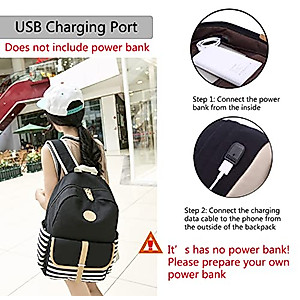 Lmeison Backpack for Teen Girls Cute School Backpacks with Lunch Bag Teens Boobag Set for Women School Bag for Middle School High School Canvas Back Pack for Teenages, Striped Black, 3 in 1