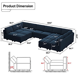 Belffin Oversized Modular sectional Sofa with Double Chaises U Shaped Sleeper Sofa Couch Reversible with Storage Velvet Blue