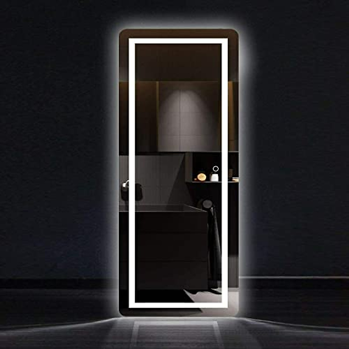 OBIOZZ Bedroom Floor Standing Mirror LED Mirror Full Length Dressing Mirror 65"x22" Large Rectangle Floor Mirror Wall Mirror with Smart Touch Button