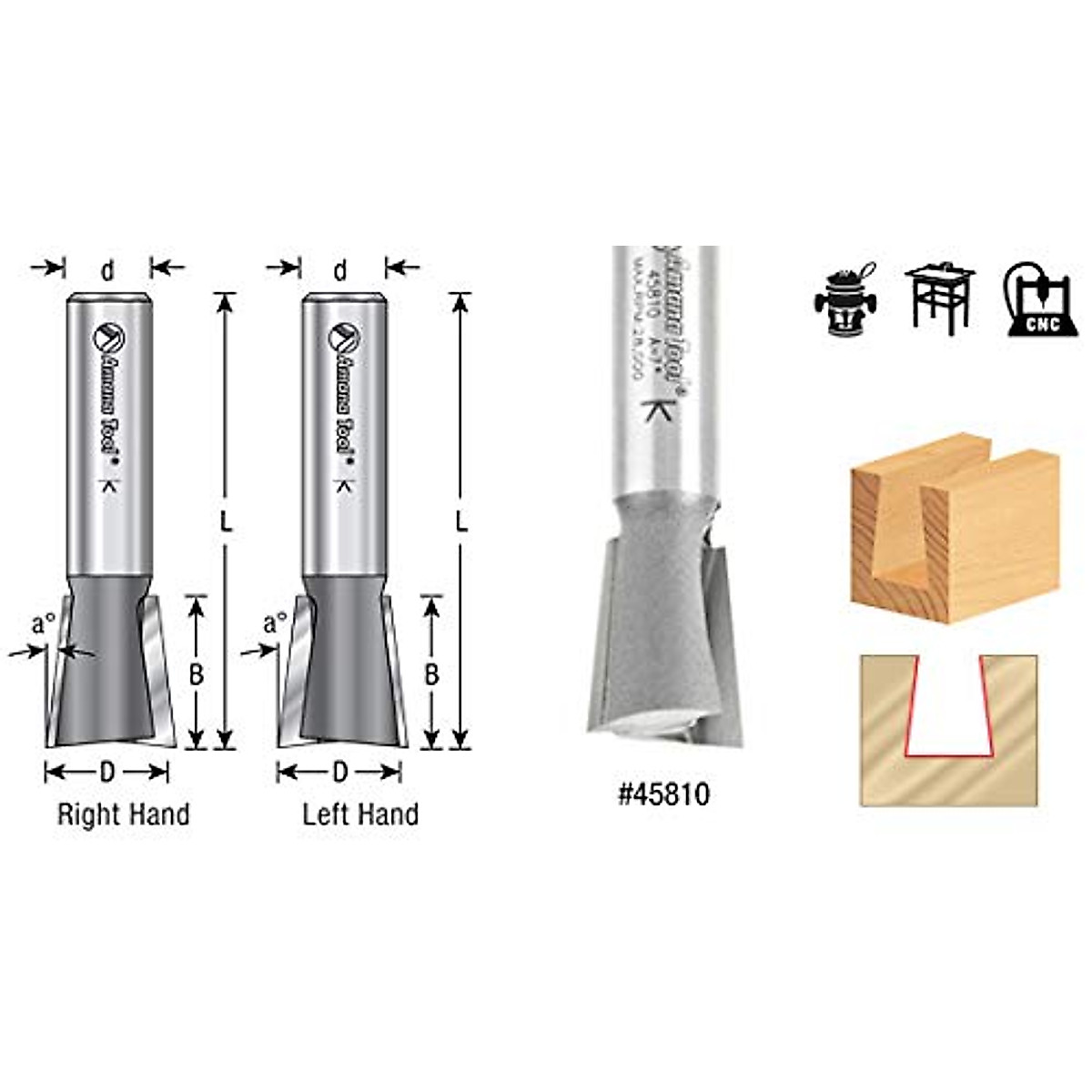 Amana Tool - 45813-LH Carbide Tipped Stair Tread L/H Dovetail 7 Deg x 1" Dia x 7/8 x 1