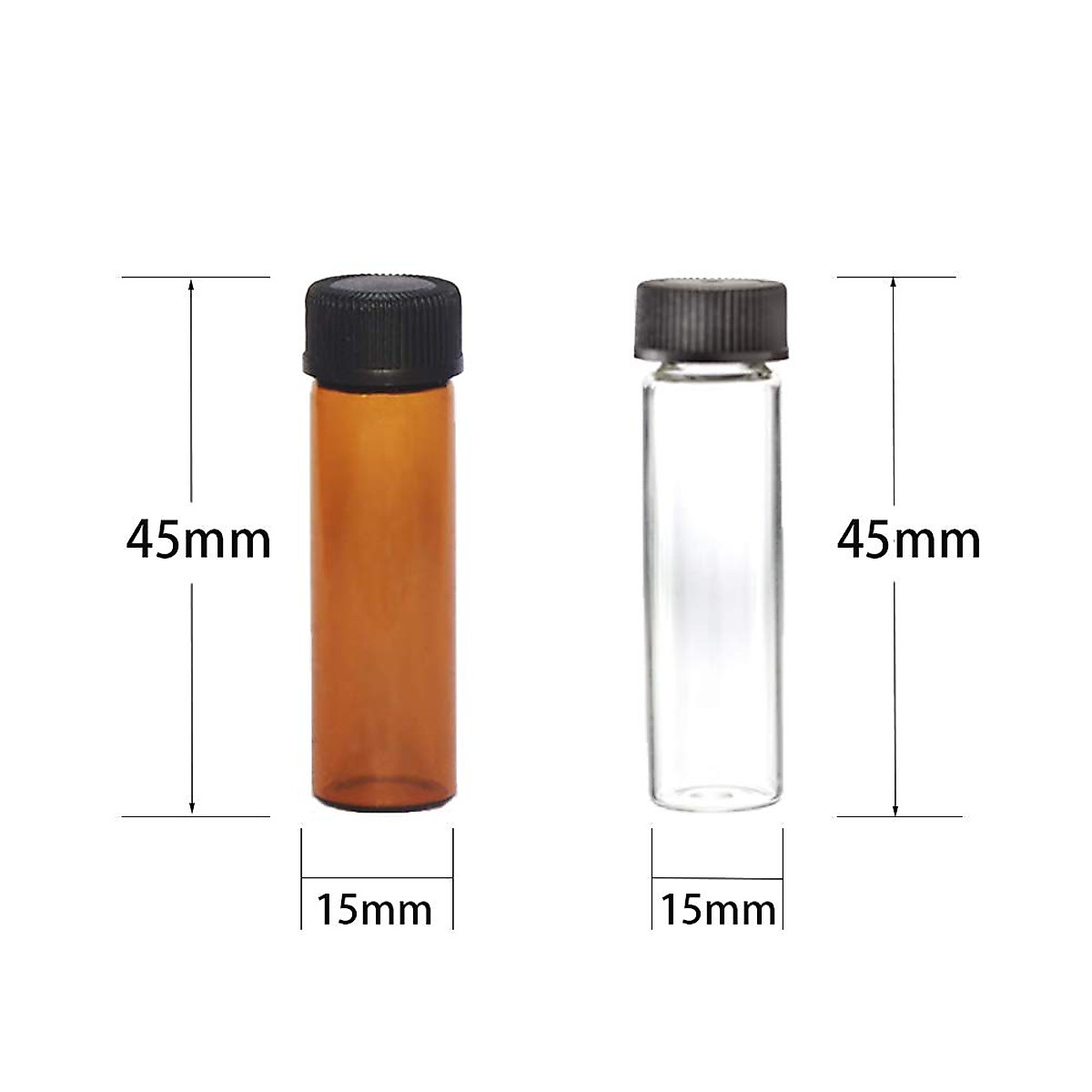 Pack of 100 Glass Vials with Black Phenolic Screw Caps (4ml, Clear)