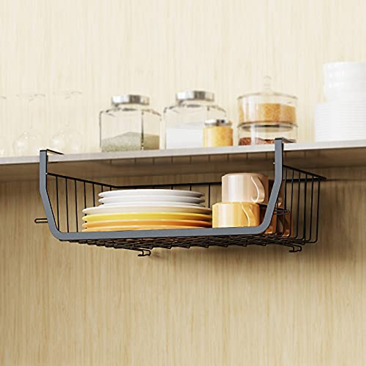 Veckle Small 6 Pack Under Shelf Wire Basket & 4 Pack Stackable Under Cabinet Storage， Bundle