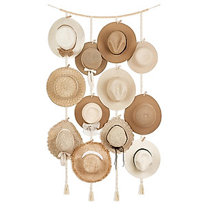 Mkono Hat Rack Hat Hangers for Wall Boho Macrame Hat Holder with Decorative Tassels and 18 Clips Modern Cowboy Womens Caps Storage Display Organizer for Wide Brim Bowler Fedora Hat