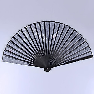 RAN Folding Fan with Floral and Bird Design, Bamboo Pocket Purse Hand Fan, Silk Fabric Handheld Fan with Fabric Pouch (Color : Multi-Colored, Size : 10.4")