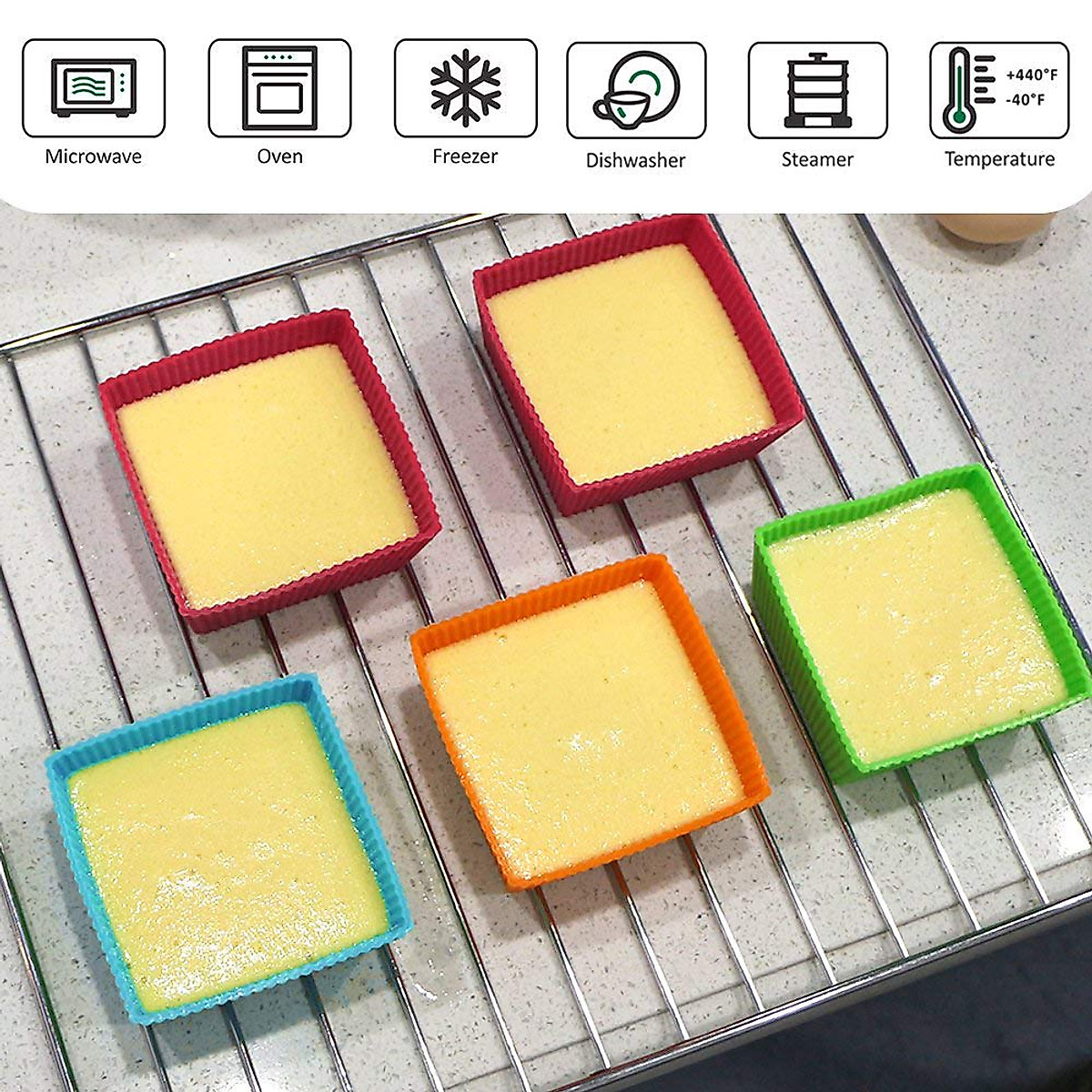 Webake 3.5 Inch Jumbo Baking Cups Reusable Silicone Square Cupcake Liners Non-stick Muffin Brownie Cake Mold (Pack of 8)