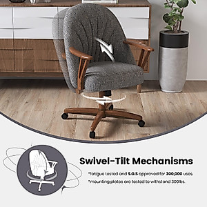 Chromcraft Set of 4 Caster Swivel Tilt Dining Chairs, Luxe Casual Wooden Arm All-Metal Pedestal Base Chairs with Rolling Wheels for Kitchen(Fonzo Marble-Chestnut Oak)