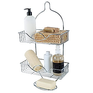 Bath Bliss 2 Tier Rainbow Design Shower Caddy | Over the Shower Head | Bathroom Organizer | Shampoo and Soap Holder | Rust Resistant | Chrome