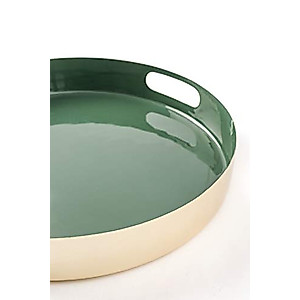 Serein Round Green Ottoman Tray for Living Room High Gloss Enamel Decorative Platter Gold Table Centrepieces Decor Gifts for Housewarming, Wedding, Friends & Family