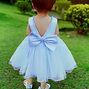 WZSYGDTC Infant Girls Bowknot Dresses Little Baby Girl Toddler Backless Ball Gown Dress(Light Blue,90)