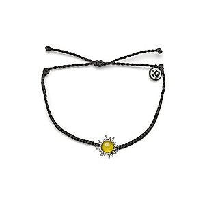 Pura Vida Silver Celestial Sun Braided Bracelet w/Citrine Stone - Adjustable Band, Brand Charm - Black