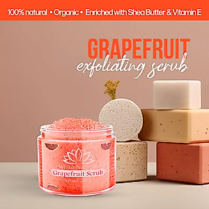 Organic Grapefruit Salt Scrub Moisturize & Soften Skin, Pure Natural Skincare Exfoliator, Shower Scrub For Exfoliating Dead Sea Cells, Body Scrubber & Face Cleanse, Infused Essential Oil & Nutrients