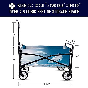 Collapsible Wagon Cart A White Feathers Bird Floating in The Sky Feather Abstract in Freedom Foldable Utility Wagon Large Capacity Garden Cart with Push Bar for Beach Camp Outdoor Shopping