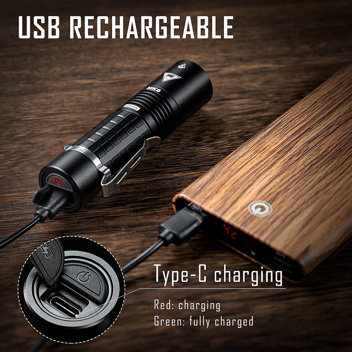 VIPERADE LED Flashlights, Mini Flashlight, Ultra Bright, Powerful Rechargeable Flashlights, Durable Pocket Flashlight for Outdoor, Camping, Hiking and Emergency (MK8)