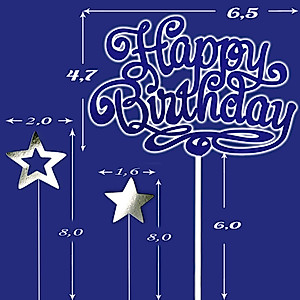 2001VK Blue Happy Birthday Cake Topper with 5 Silver-Gold Double Sided Stars Stars on Thin Wires for Party Decorations Set Handmade - available at store 2001VK