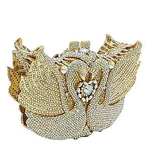 Boutique De FGG Women Swan Clutch Crystal Evening Bags Wedding Party Dinner Ladies Rhinestone Minaudiere Handbag (Small,Gold AB)