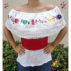 Waist Belt by Jacq & Jürgen - Red - Embroidery Design - Traditional Belt 31In and 22In Strings Flat