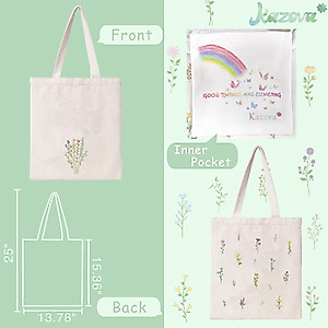 Kazova Floral Cotton Canvas Tote Bag Minimalist Bouquet Aesthetic Tote Bag Reusable Canvas Shopping Wildflower Botanical Flower Tote Bag gift for her