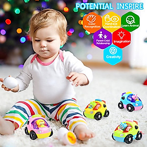 PIIOSER Mini Cartoon Animals Toy Cars for Toddlers, 4 Pack Friction Powered Pull Back Toys Vehicles Play Set for Kids Best Birthday Party Gift for Boys Girls Age 3+ Years Old