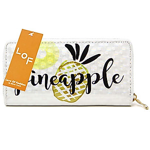 by you Women Holographic 3D Long Clutch Wallet Zipper Closure Card Slots Zippered Coin Pouch (PINEAPPLE)