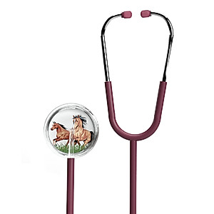 Great for Veterinarians Or Animal Lovers, Burgundy Stethoscope, Horses on Diaphragm