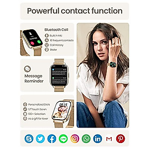 Smart Watches for Women (Answer/Make Call), Bluetooth Smartwatch for Android Phones and iPhone, Waterproof Fitness Tracker with Text, Heart Rate, Blood Oxygen, Sleep Monitor (Gold)