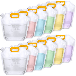 Tessco 12 Pack 1.3 Gallon Collapsible Water Storage Bag Water Container Bag Emergency Jug Plastic Storage Pouch Freezable Water Carrier Tank Foldable Bag for Outdoor Sport Camping (Clear,Blank)