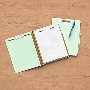 Amazon Basics 10-Pack Letter Size Pressboard Classification File Folders with Fasteners, Dividers, 2” Expansion - Green