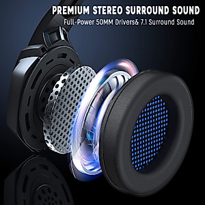 Wasart Gaming Headset, Over-Ear Gaming Headphones with Noise Canceling Mic, Stereo Bass Surround Sound, Soft Memory Earmuffs LED Light PS4 Gaming Headset Compatible with PC, Laptop, PS4, PS5, Red