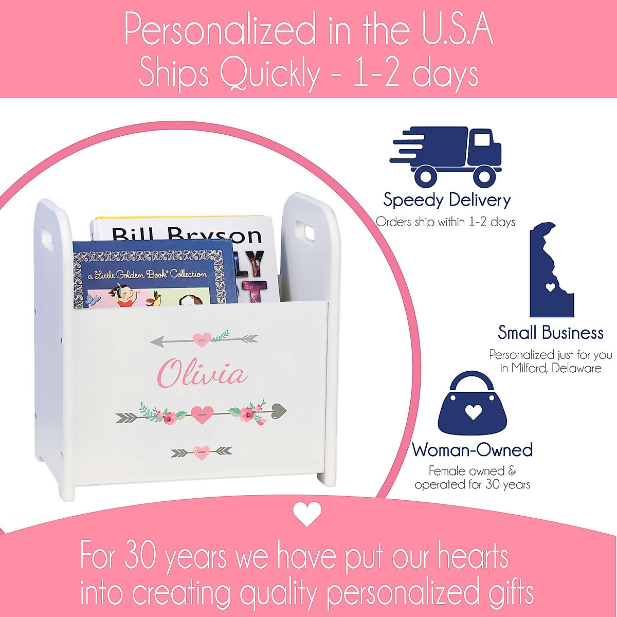 My Bambino Personalized Boho Rainbow Book Caddy Childrens Book Storage Bin