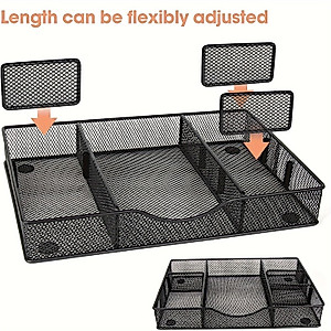 VyGrow Desk Drawer Organizer Tray, Metal Mesh Drawer Organizers Office, 6 Adjustable Compartment, Desk Organizer Tray for Home Office 12.87x8.73x1.96 inch, Black, 1 Pack