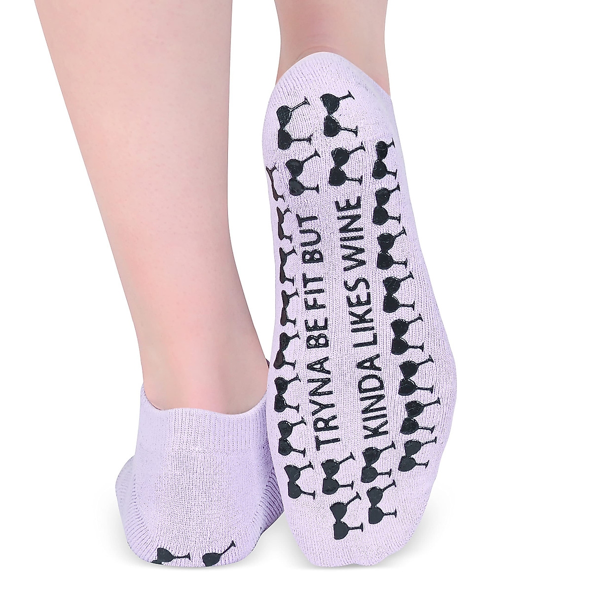Life By Lexie Tryna Be Fit But Kinda Likes Wine Sticky Grip Socks for Barre, Pilates, Yoga