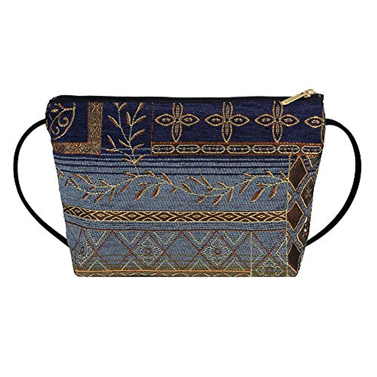 Danny K Women's Tapestry Zipper Purse Crossbody Handbag, Adjustable Cord, Handmade in USA (Neptune/Blue)