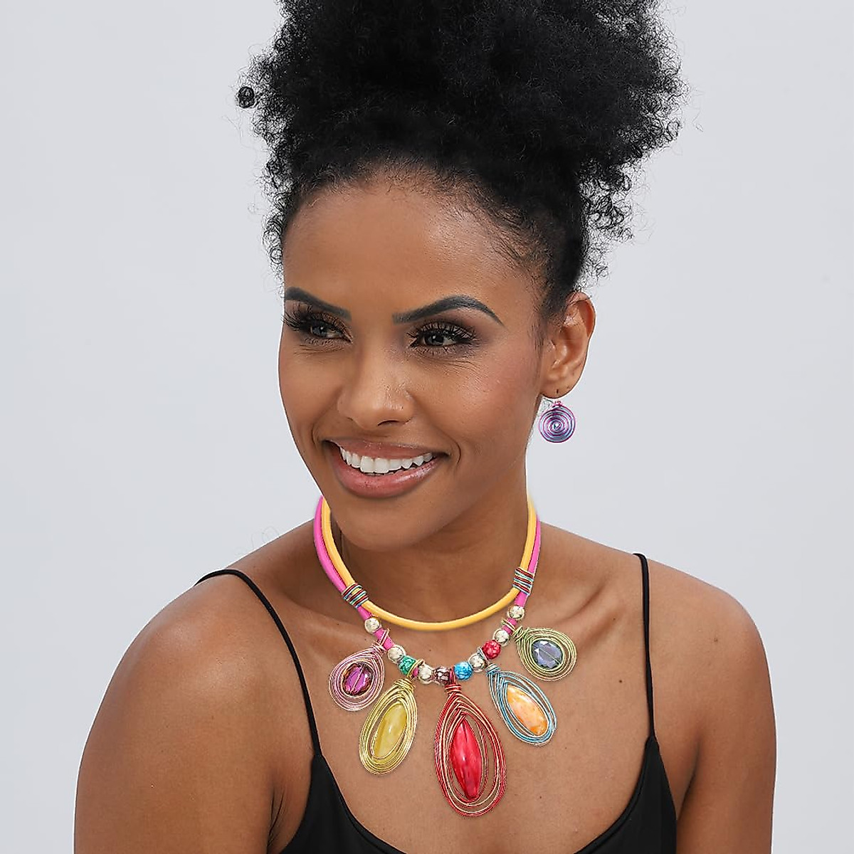Barode African Statement Choker Necklaces Colorful Chunky Bib Collar Necklace Ethnic Indian Tribal Jewelry Set for Women (A)