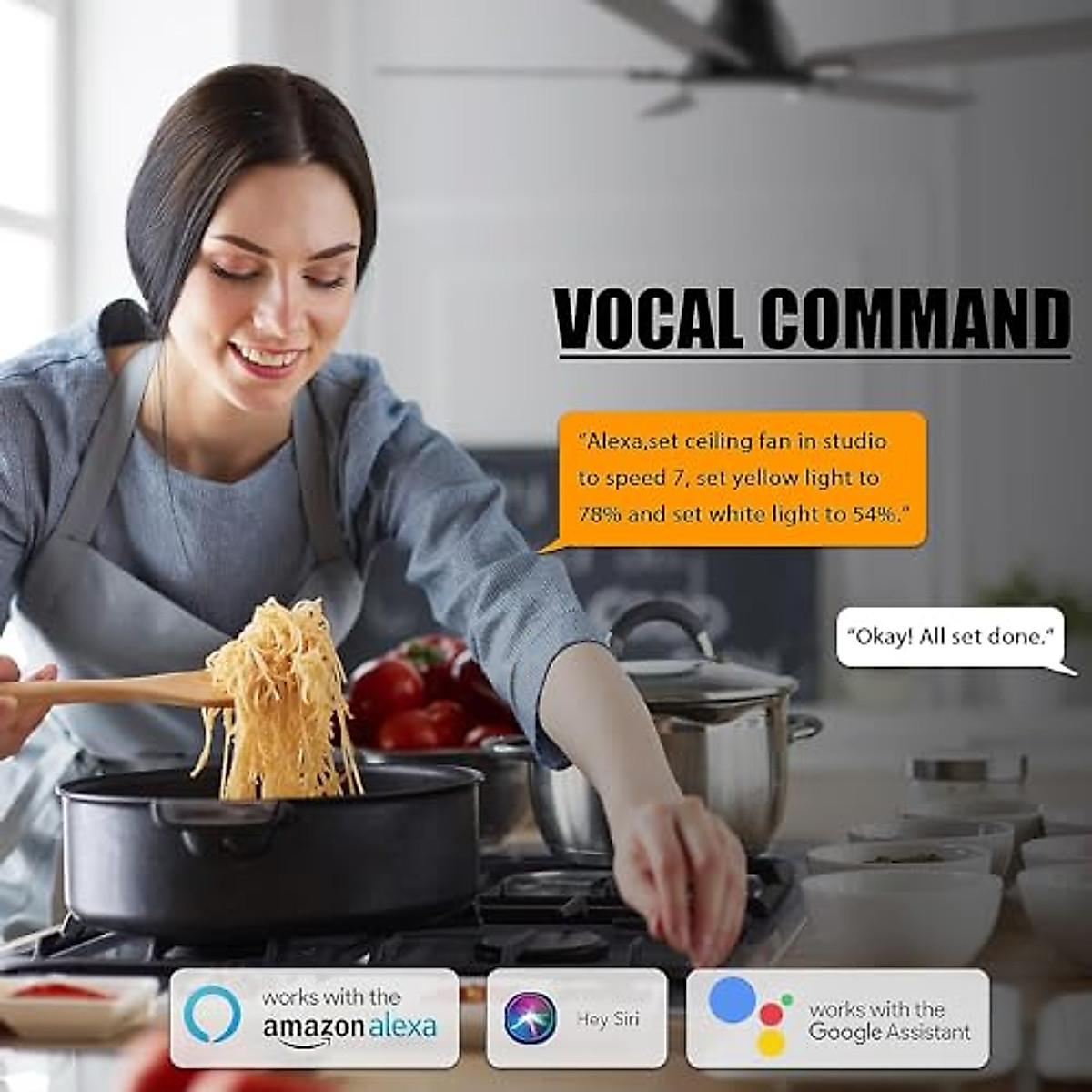 Smart 52” Ceiling Fan with Lights, DC 10 Wind Speeds Quiet Ceiling Fan with Remote, 3 Light Colors Dimmable Outdoor Ceiling Fan Compatible with Alexa, Siri & Google Home, Light Wood & Dark Walnut