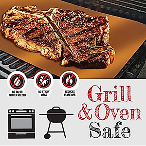 Gotham Steel Copper Grill Mats for Outdoor Grill Nonstick, Reusable BBQ Grill Mat and BBQ Mat for Grilling for Easy Cleanup, Food Safe and Easy to Use, Works on Coal and Gas Grill – 3 pack