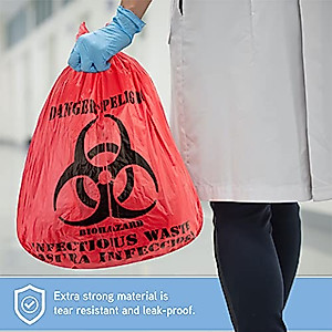 Biohazard Waste Bags 10-Gallon 24x24 Red Hazardous Trash Can Liners – Medical Grade No Leak Bags - Biohazard Symbol for Safe Infectious Waste Disposal. Great for Lab Containers, Swabs, Pads, Gloves (100 pack)