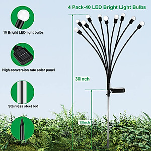 Salangae Solar Garden Lights, Solar Firefly Lights 4 Pack 40 LEDs, Sway by Wind, Solar Swaying Lights with IP65 Waterproof, Yard Patio Pathway Decoration, High Flexibility Iron Wire, Warm White