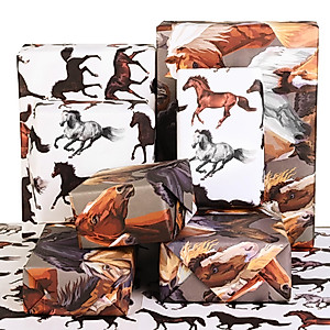 12 Sheets Horse Wrapping Paper Western Cowboy Gift Wrap Paper Redeo Gift Wrap Paper for Birthday Party Baby Shower DIY Craft, 19.7 × 27.6 Inch