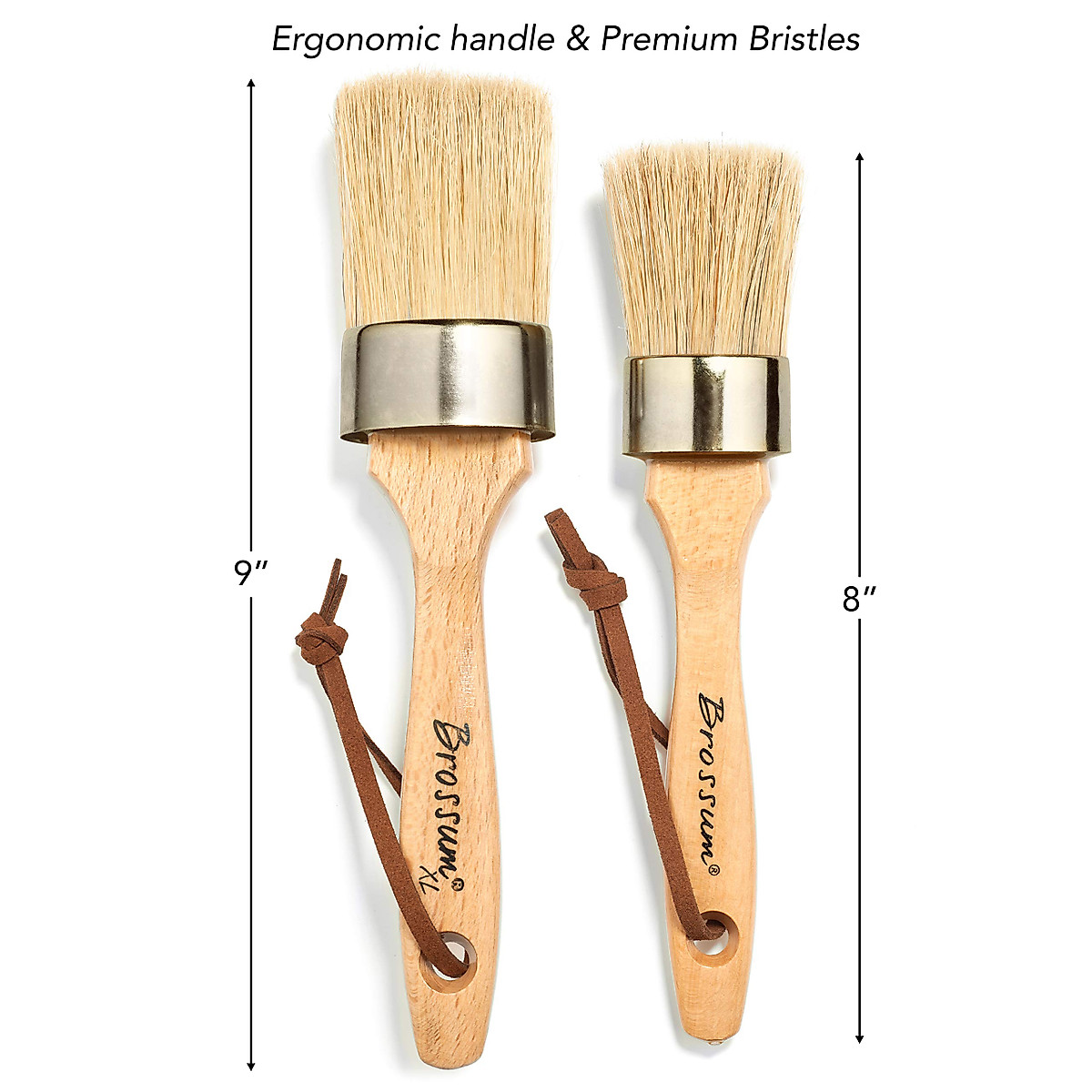 Brossum Extra Large 2-in-1 Round Chalk and Wax Paint Brush | Painting or Waxing Furniture | Handmade with All Natural Bristles and Ergonomic Handle | Dark or Clear Wax | DIY, Home Decor, Wood