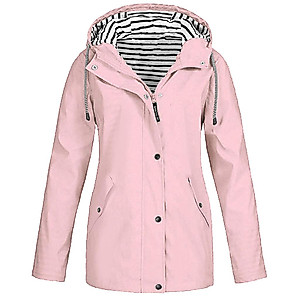 CapsA Women Womens Rain Jacket Outdoor Plus Jackets Waterproof Hooded Raincoat Windbreaker Striped Climbing Hiking Trench Coats
