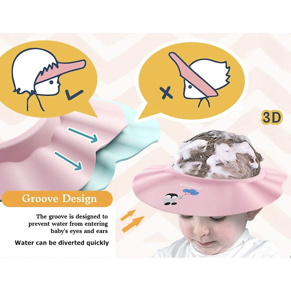 BONPEIPEI Baby Shower Shampoo Cap 2Pcs Adjustable Safety Eva Bath Visor Waterproof Soft Hair Washing Guard Accessories Bathing Hat for Girls, Boys, Infants, Kids and Toddlers-Pink/Green