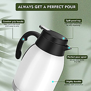 Beyoung Thermal Coffee Carafe, Stainless Steel Thermal Carafe Vacuum Insulated Flask Water Carafe Coffee Pot with LeakProof Lid,54 Oz/1.6L(White)