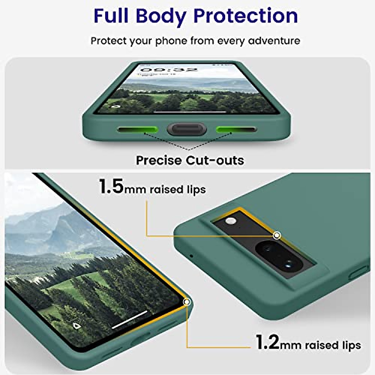 OTOFLY Designed for Pixel 7 Case, Silicone Shockproof Slim Thin Phone Case for Google Pixel 7 6.3 inch (Pine Green)