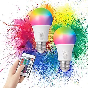 LIGHTACCENTS Two Color Changing LED Smart Light Bulbs with Remote Control - 10 Watt Medium Based RGB Color Changing Light Bulb for Mood Lighting with Remote (Set of 2)