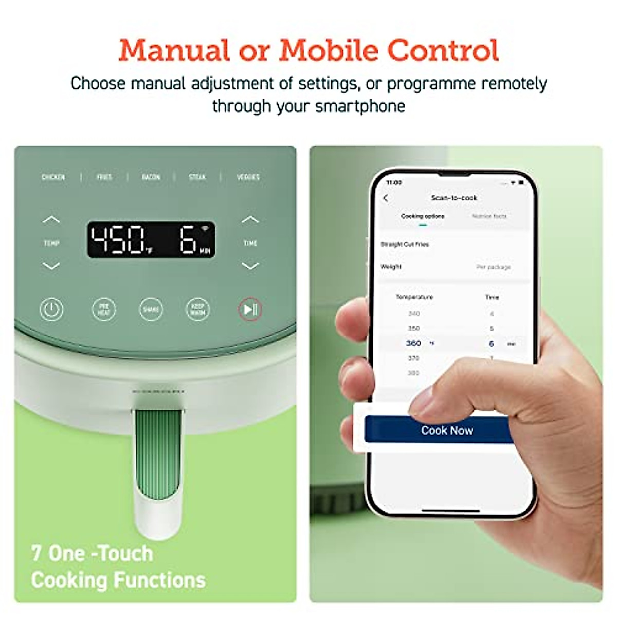 COSORI Air Fryer 4 Qt, 7 Cooking Functions Airfryer, 150+ Recipes on Free App, 97% less fat Freidora de Aire, Dishwasher-safe, Designed for 1-3 People, Lite 4.0-Quart Smart Air Fryer, Sage Green