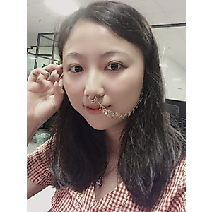 Honbay Body Jewelry Fake Septum Ring Non Piercing Nose Rings with Chain Nose to Ear Chain with Tassel (Gold)