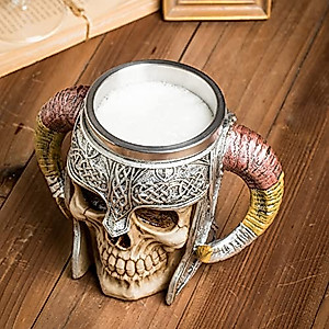 Youccijar Handmade Stainless Steel Vintage Beer Cup,18 Oz Beer Mug Coffee Mug Tea Cup Juice Cup Beverage Cup,Halloween Father's Day Bar Drinkware Gift For Men (Double sheep horn)