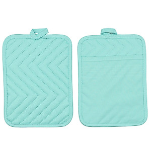 Cotton Pocket Pot Holder Kitchen Hot Pads Heat Resistant, Set of 4, Kitchen Basic Trivet for Cooking and Baking, 7”x 9” (Aqua)